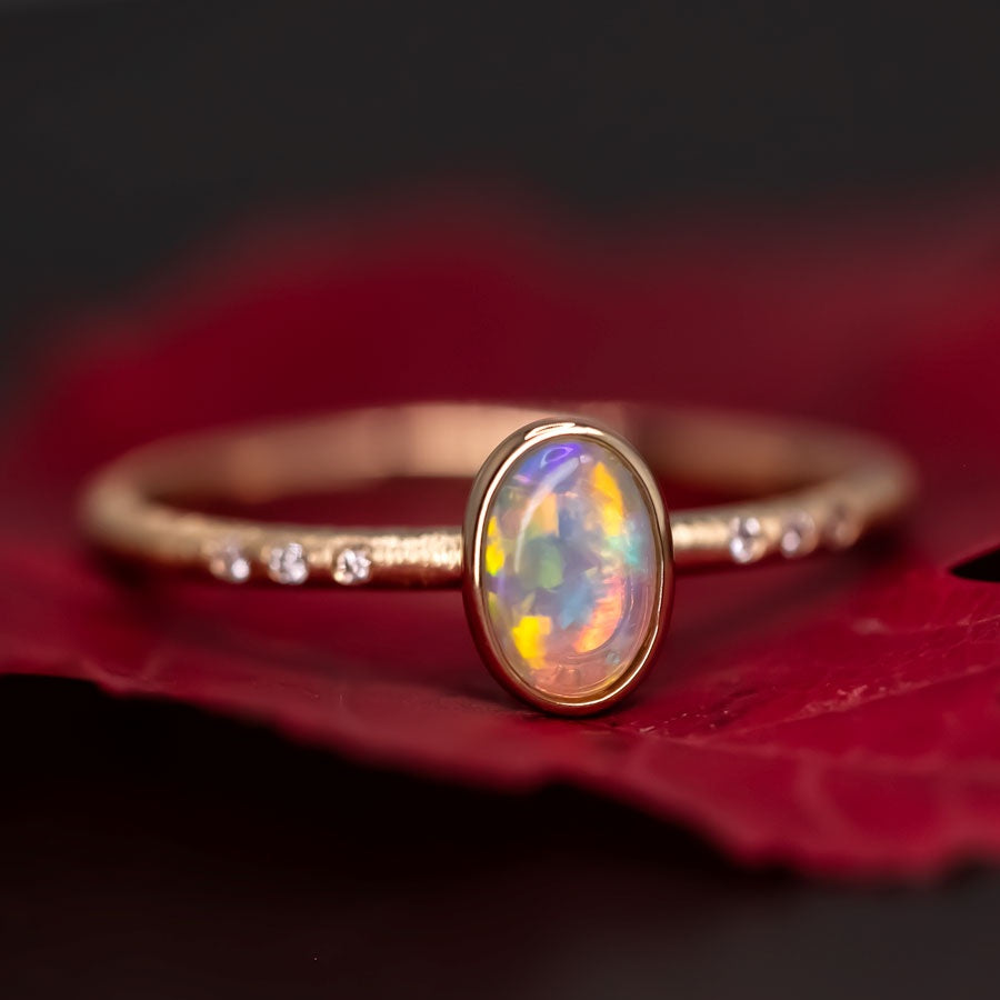 Matte Finish Engagement Ring Crystal Opal Diamond 14K Gold | The Wind