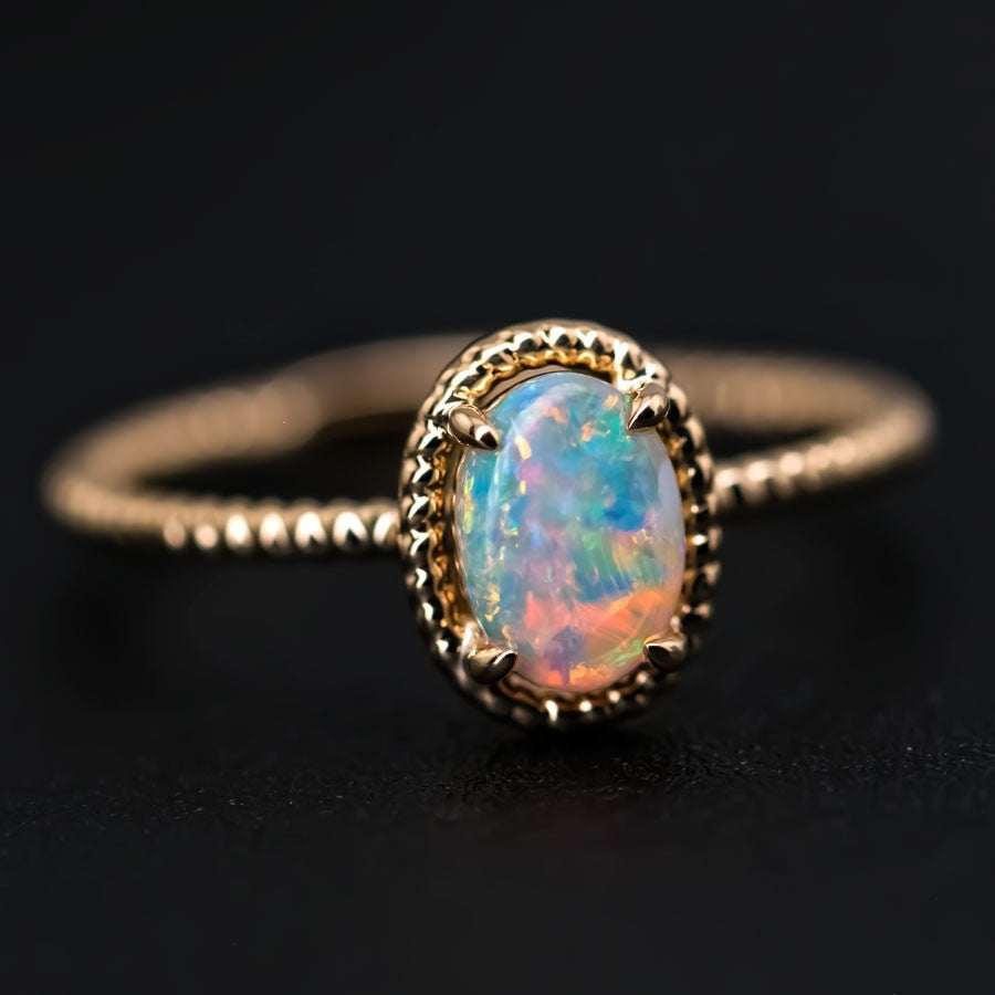 Twisted Band Oval Australian Solid Opal Ring in 14K Gold| The Wind