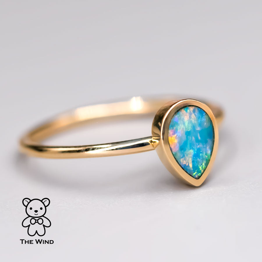 Pear Australian Doublet Opal Geometric Ring 14K Yellow Gold | The Wind