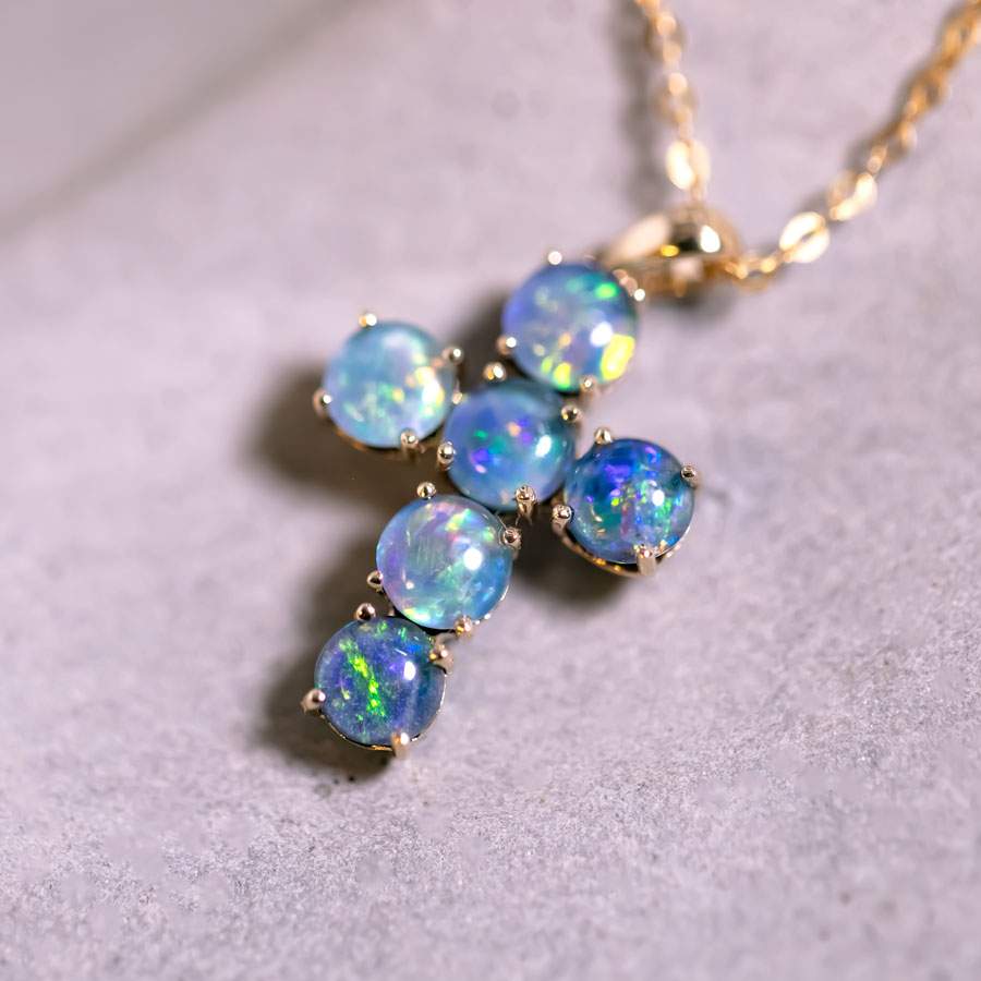 Triplet Opal Cross Pendant Necklace in 14K Gold | The Wind