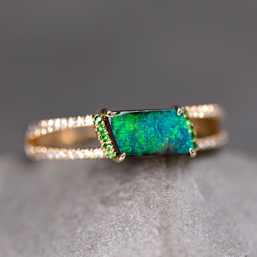 Boulder Opal Split Diamond Shank Engagement Ring 18K Gold | The Wind