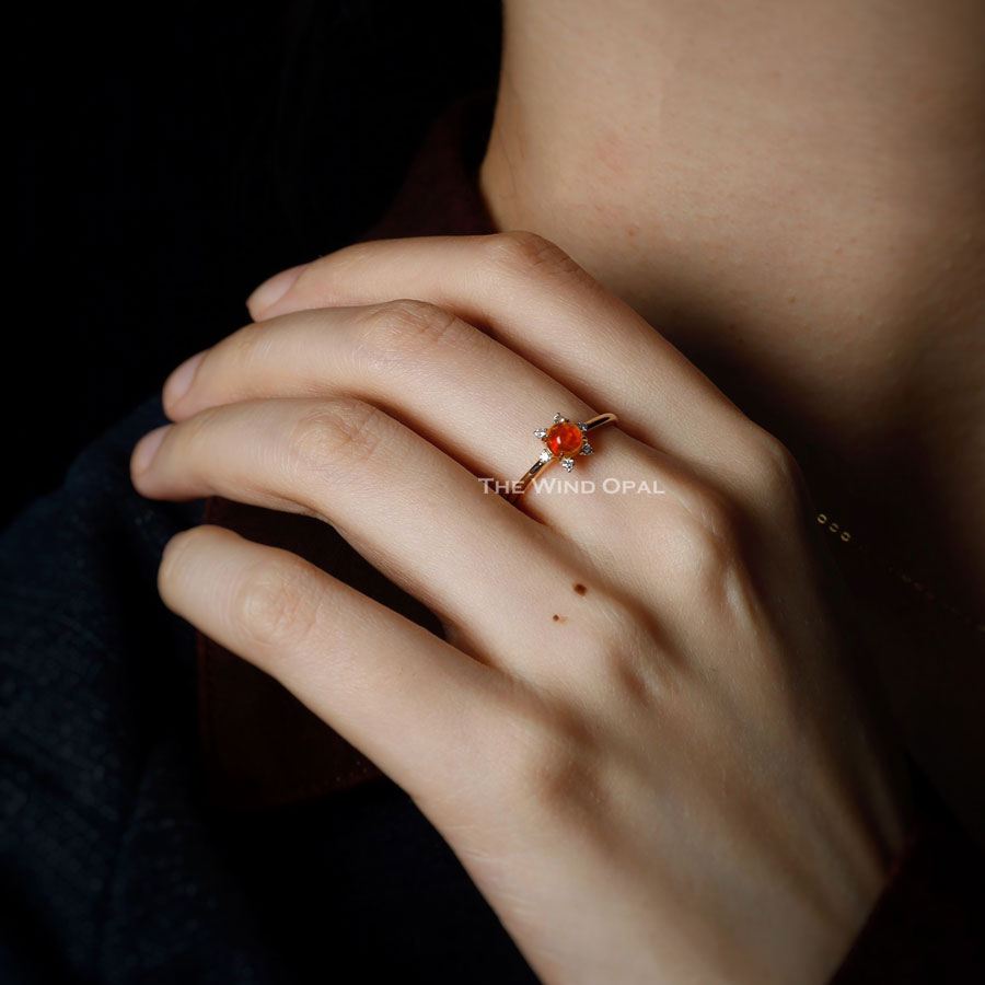 Fireball - Fire Opal Diamond Engagement Ring 18K Yellow Gold |The Wind
