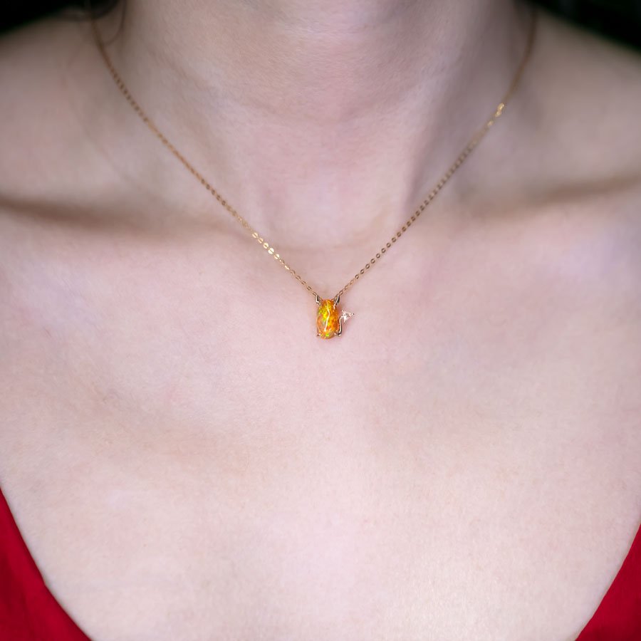 I Love You Little Devil - Fire Opal Diamond Pendant Necklace 18K Gold ...