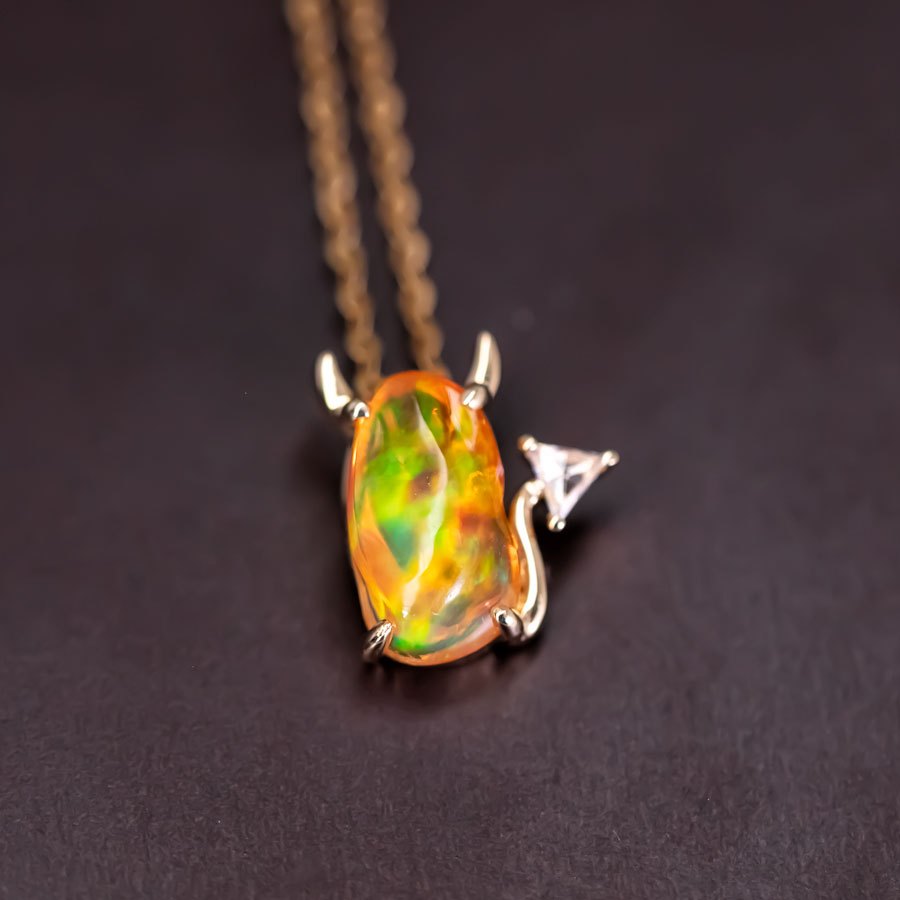 I Love You Little Devil - Fire Opal Diamond Pendant Necklace 18K Gold – The Wind