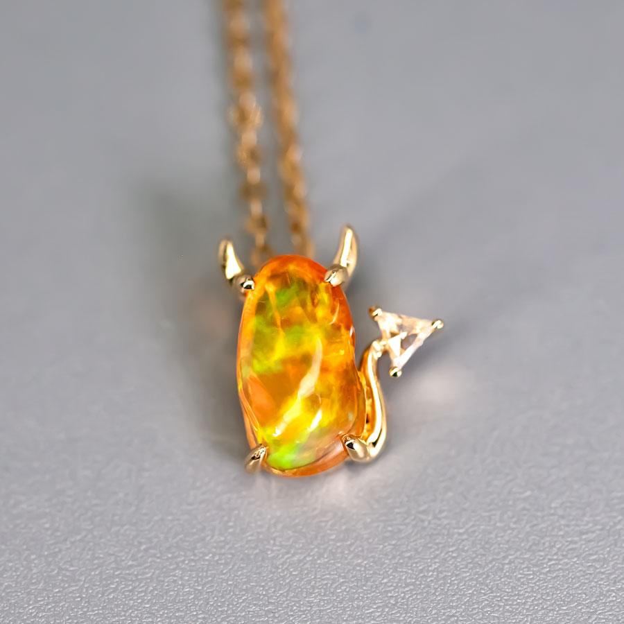 I Love You Little Devil - Fire Opal Diamond Pendant Necklace 18K Gold ...