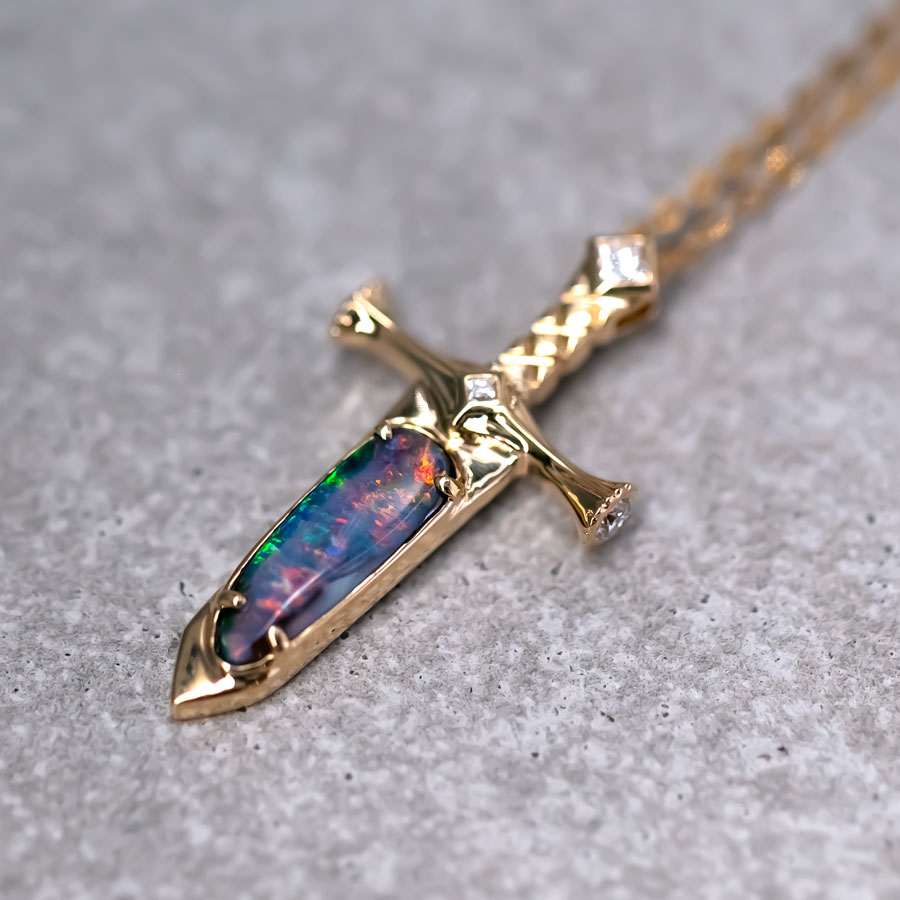 Knight Sword - Boulder Opal & Princess Cut Diamond Necklace | The Wind