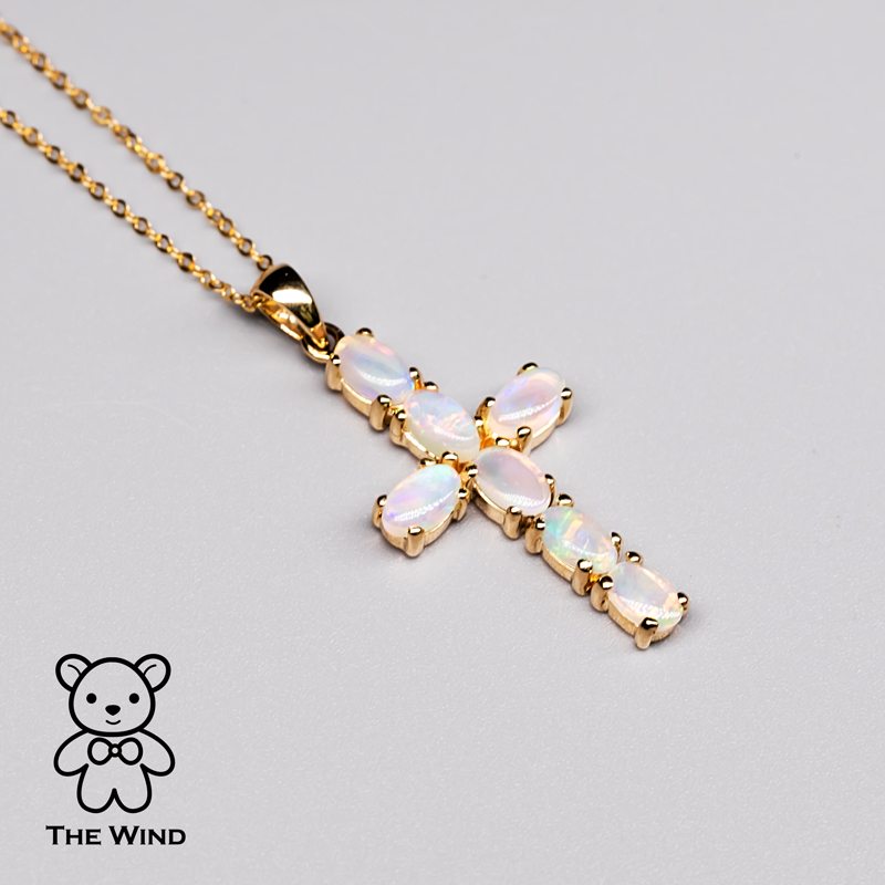 Australian Opal Cross Pendant Necklace 14K Yellow Gold | The Wind
