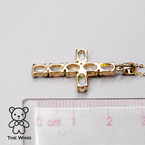 Australian Opal Cross Pendant Necklace 14K Yellow Gold | The Wind