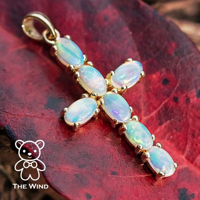 Australian Opal Cross Pendant Necklace 14K Yellow Gold | The Wind