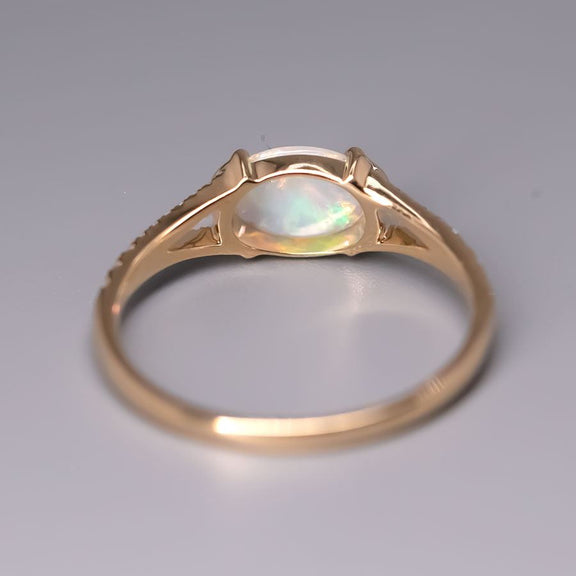 Opal Split Shank Engagement Ring Pave Setting 18K Gold | The Wind