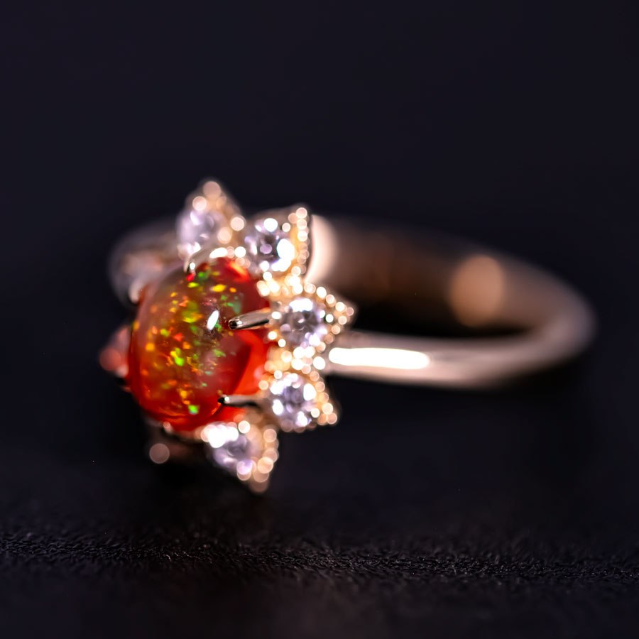 Starry Night Fire Opal Diamond Engagement Ring 18K Gold | The Wind