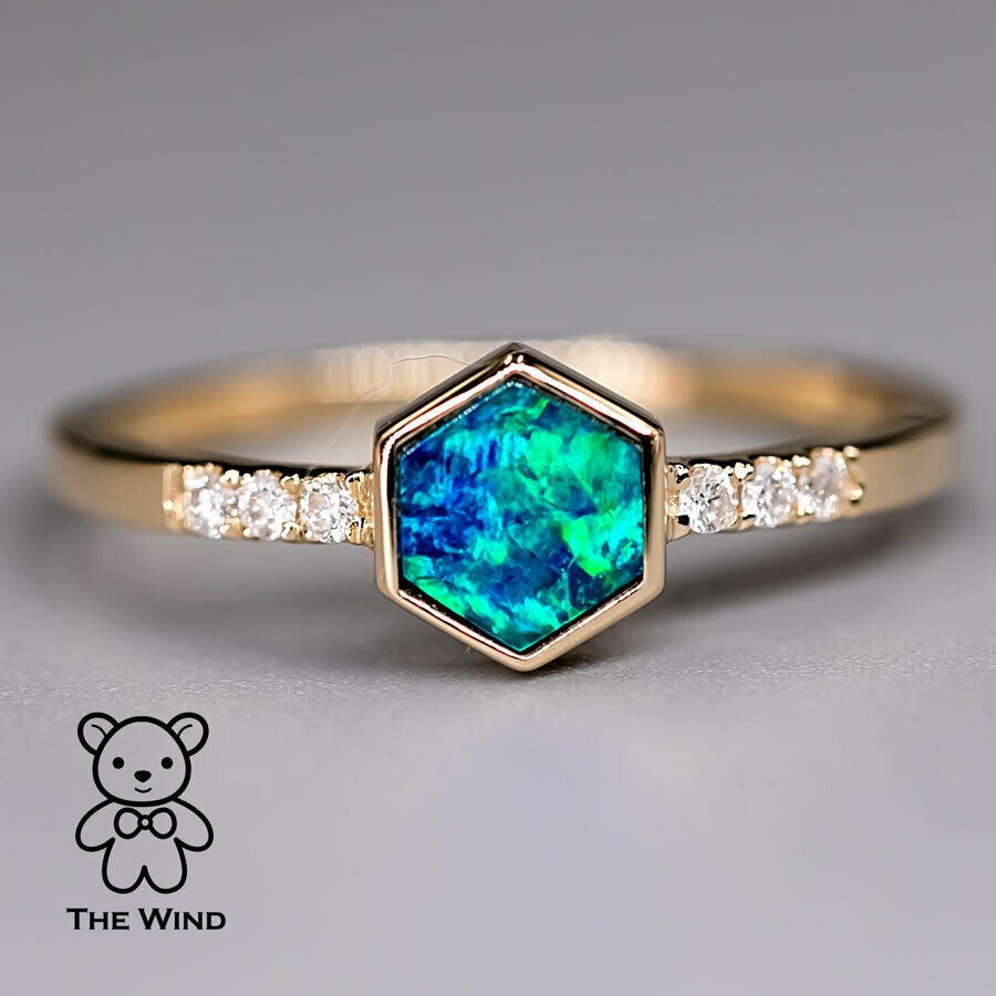 Australian Geometric Boulder Opal Rings 14K Yellow Gold | The Wind