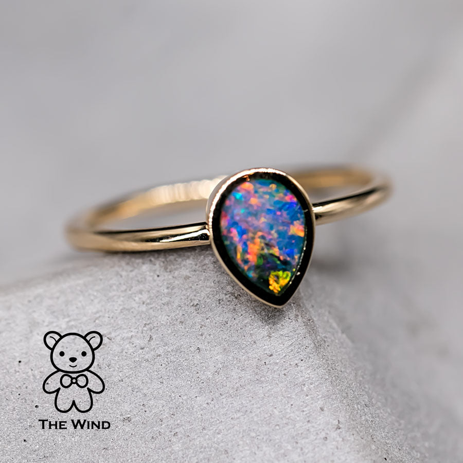 Pear Australian Doublet Opal Geometric Ring 14K Yellow Gold | The Wind