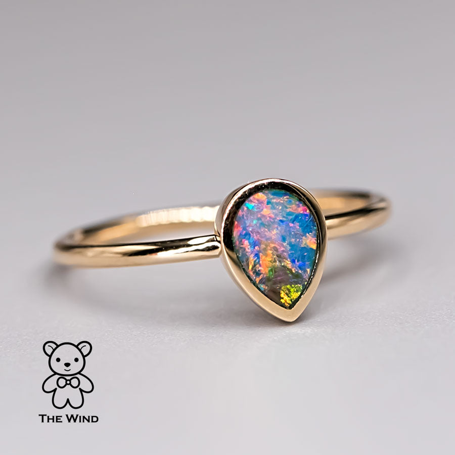Pear Australian Doublet Opal Geometric Ring 14K Yellow Gold | The Wind