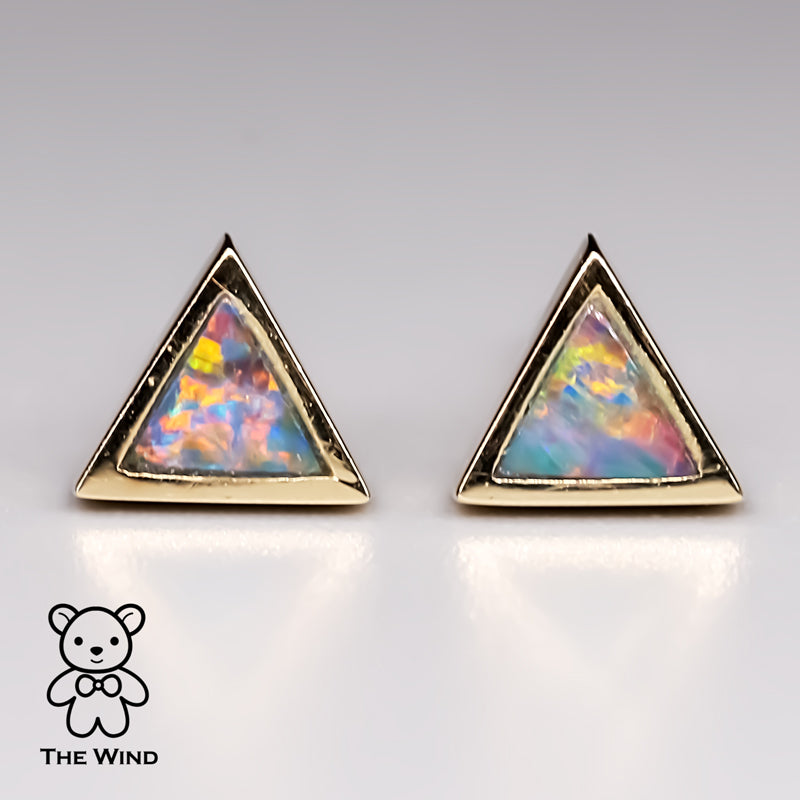 Australian Doublet Triangle Stud Earrings 14K Yellow Gold | The Wind